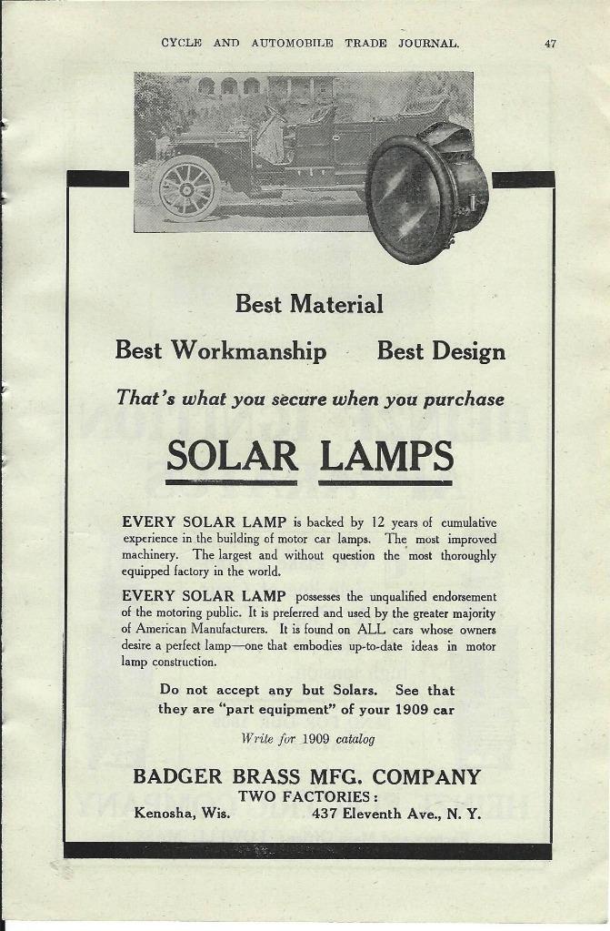 1909 Badger Solar Brass Lamp Ad/ Kenosha WI | eBay