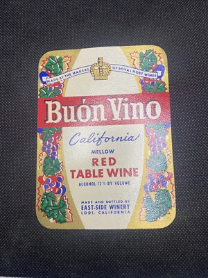 Buon Vino California Mello Red Table Wine Label BA | eBay