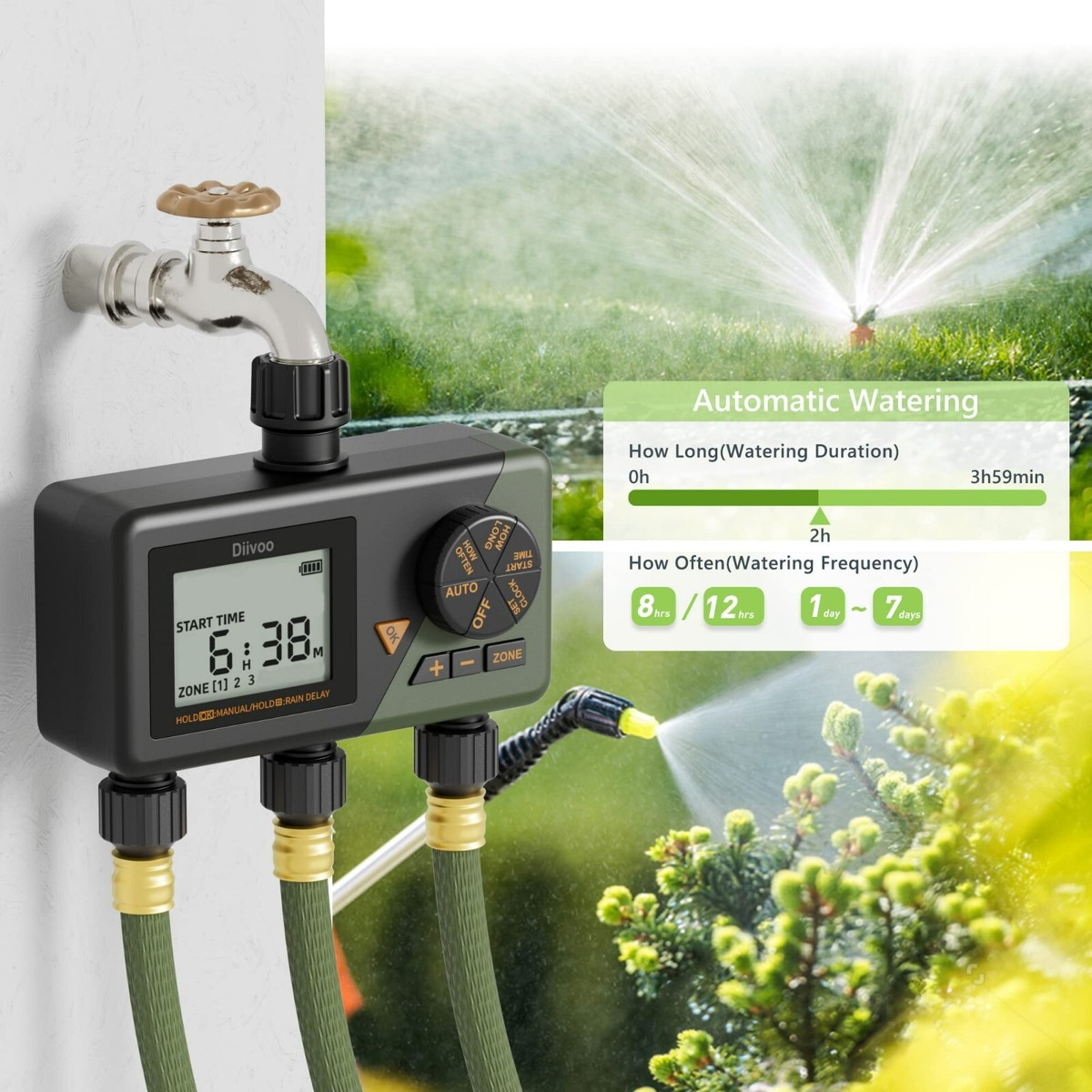 Timer For Water Hose ZRE-HTM Diivoo Smart Sprinkler Water Timer With ...