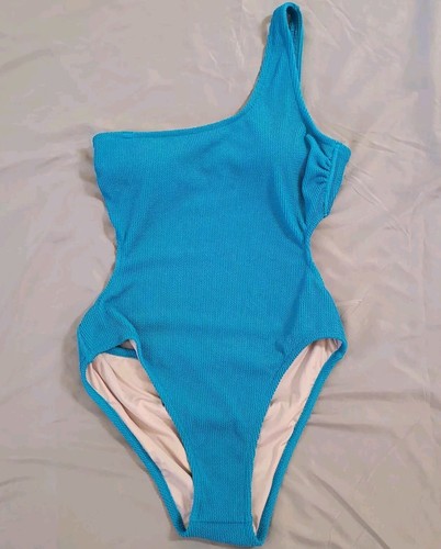 Shade & Shore High Cut One Shoulder Pucker Textured Bathing Suit Size ...