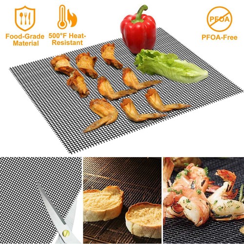 3Pcs BBQ Grilling Pad Mesh Non-Stick Mat Reusable Resistant Barbecue ...