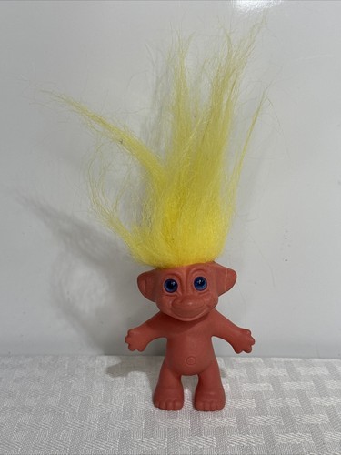 Vintage Troll Yellow Hair Blue Eyes 2.5” RUBBER FIGURE TOY Made In ...