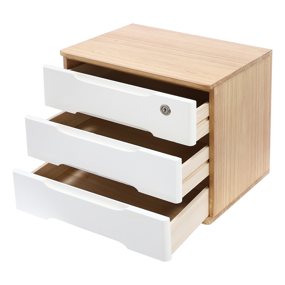 Wooden Desktop Storage Box, Desk Organizer, Desktop Box with Lockable ...