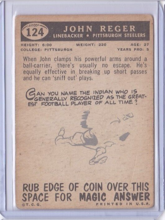 1959 Topps #124 John Reger Steelers RC Rookie IDBB | eBay