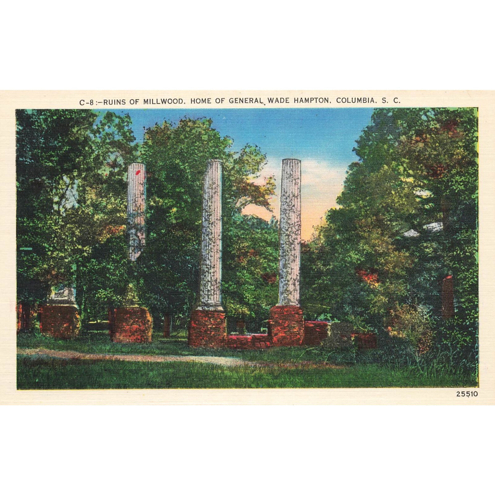 Postcard Ruins Of Millwood, Home of General Wade Hampton, Columbia, S.C ...