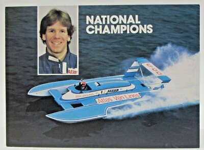 large 1982 CHIP HANAUER ATLAS VAN LINES postcard hydroplane boat racing ...