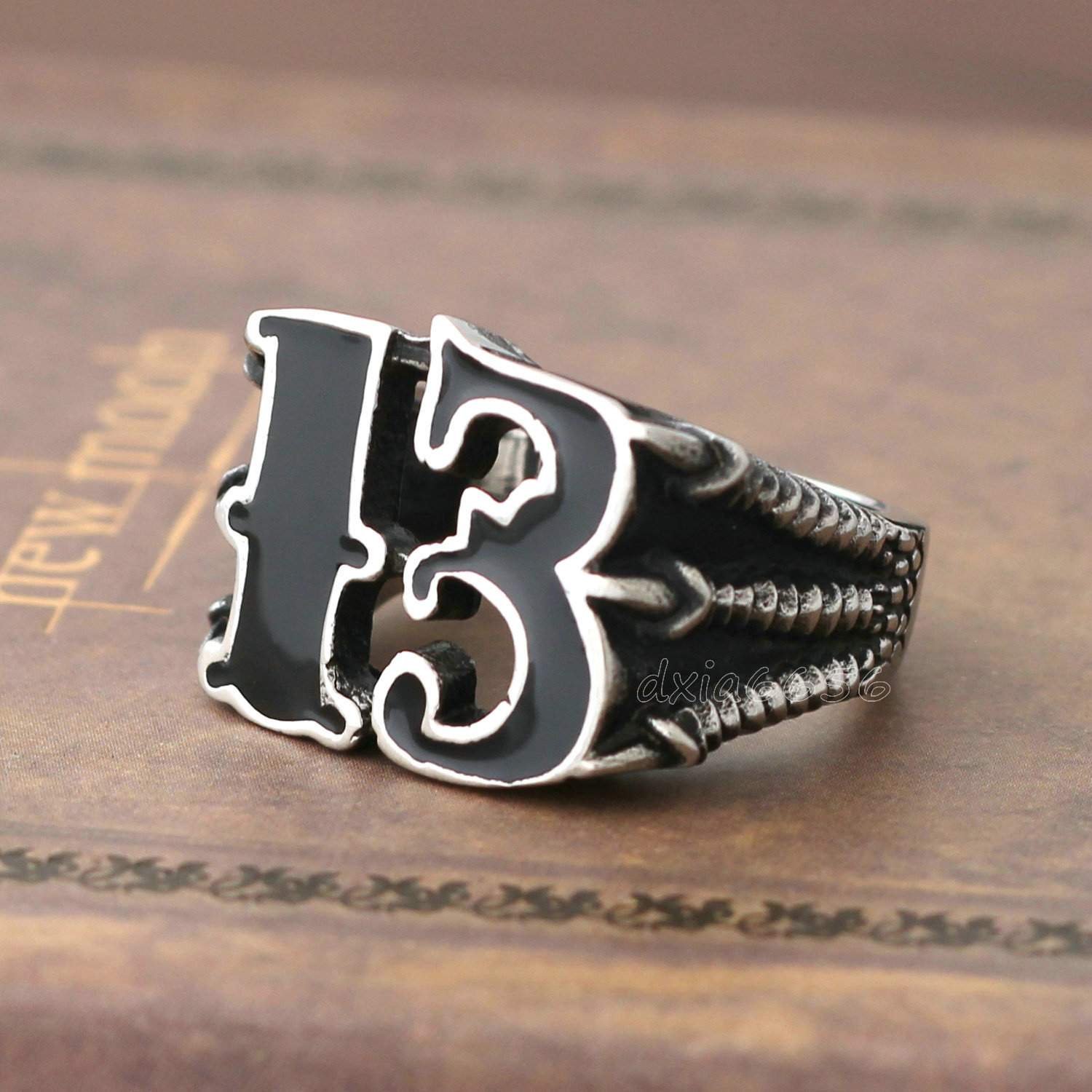 Men's Lucky Number Dragon Claw Numeral 13 Black Enamel 316L Stainless ...