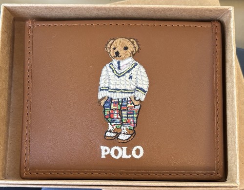 NIB POLO RALPH LAUREN Men's Polo Bear Leather Card Case brown multi | eBay