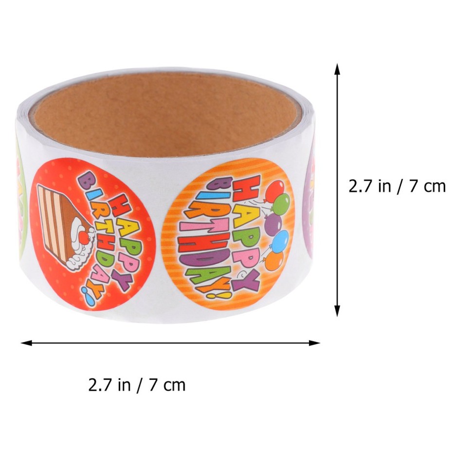 2 Rolls Self Adhesive Cartoon Sticker Rolls Round Design Birthday Party ...
