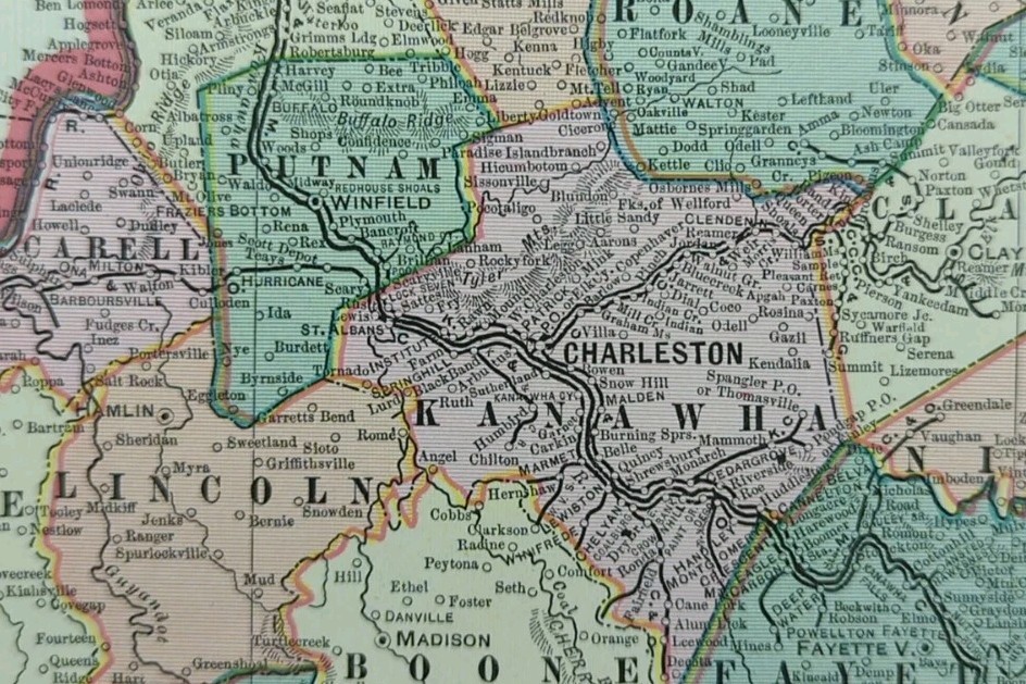 Vintage 1902 WEST VIRGINIA Map 22"x14" Old Antique Original CHARLESTON ...
