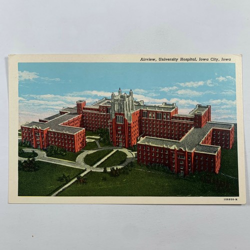 Postcard Iowa City IA State University Hospital Aerial View 1930s White ...