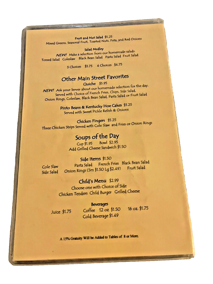 Menu Restaurant Main Street Cafe Berea Kentucky KY Vintage Ephemera ...