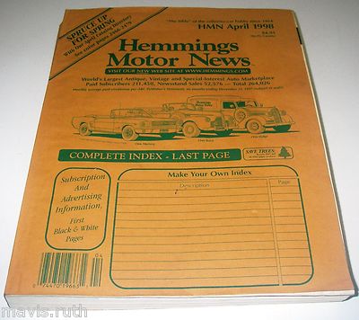 MAGAZINE Hemmings Motor News April 1998 Classic Car Auto Classified Ads ...