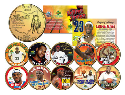 LEBRON JAMES Colorized Ohio State Quarter 10-Coin Set 24K Gold Plated ...
