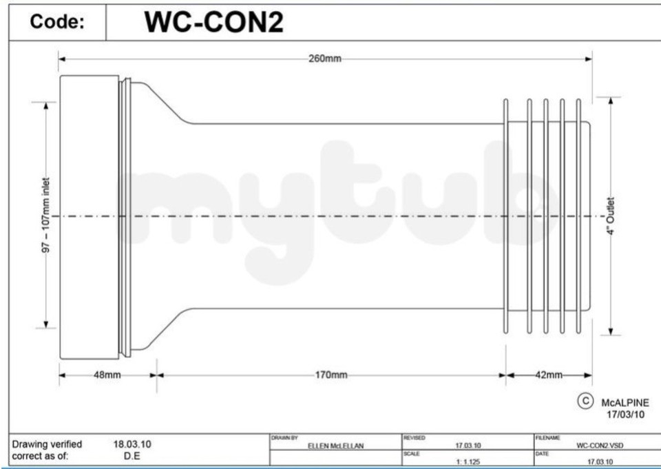 McAlpine WC-CON2 Straight Adjustable Pan Connector 110mm - Brand New ...