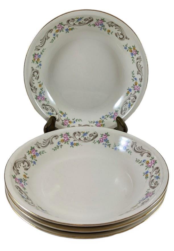 4 Vintage PADEN CITY China PCP146 Soup Bowls Pink &Blue Floral Gray ...