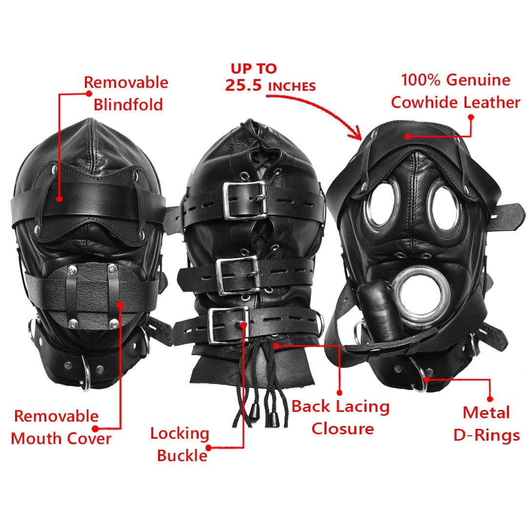 Bondage Fetish Hood Real Leather Sensory Deprivation Hood Gimp Mask ...