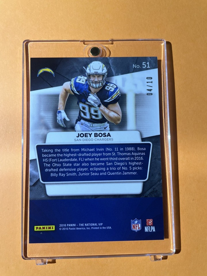 Joey Bosa 2016 Panini National VIP Gold Rookie Card #51 04/10 San Diego ...