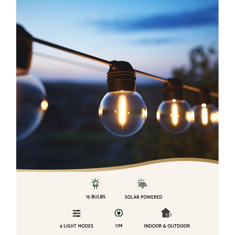 Jingle Jollys 30 LED Festoon Lights Solar Outdoor String Light ...