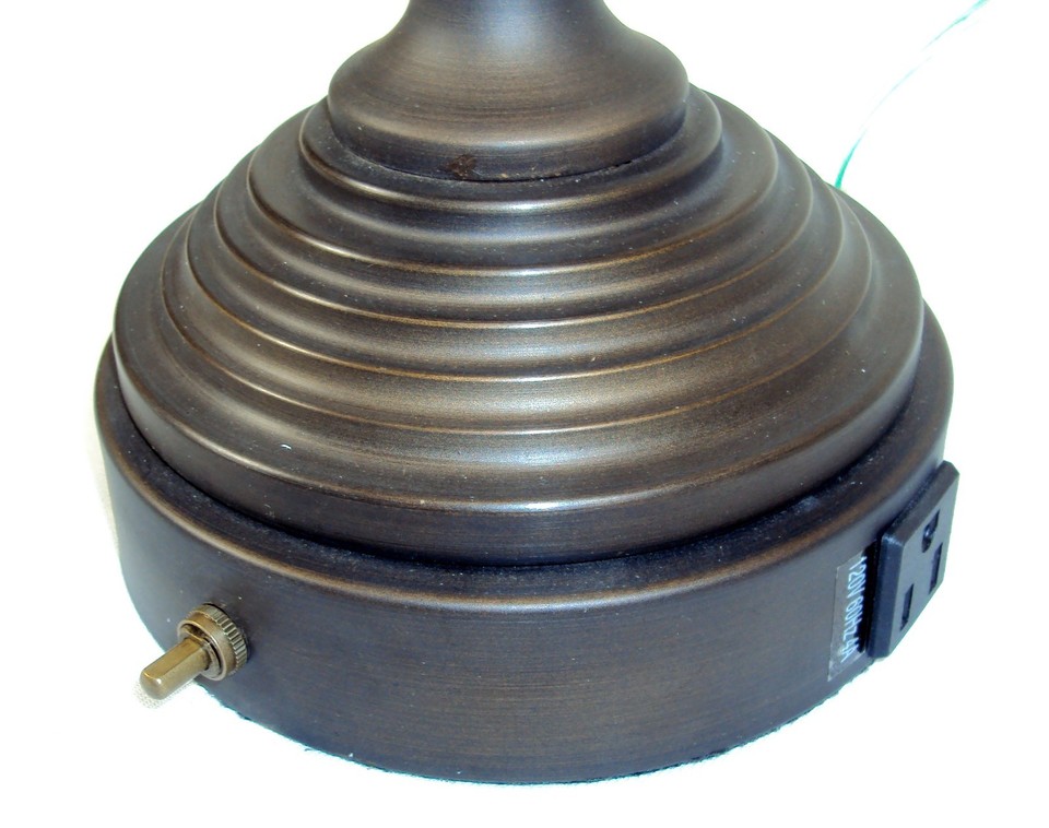 Table/Desk Lamp ~ Twin Bulbs, Power Outlet ~ Turned Wood Styling ...