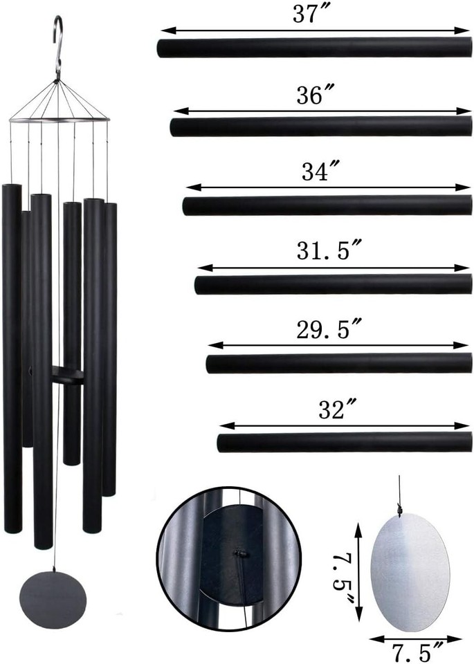 66" Extra Large Wind Chimes, Deep Tone Wind Chimes Outdoor with 6 Metal ...