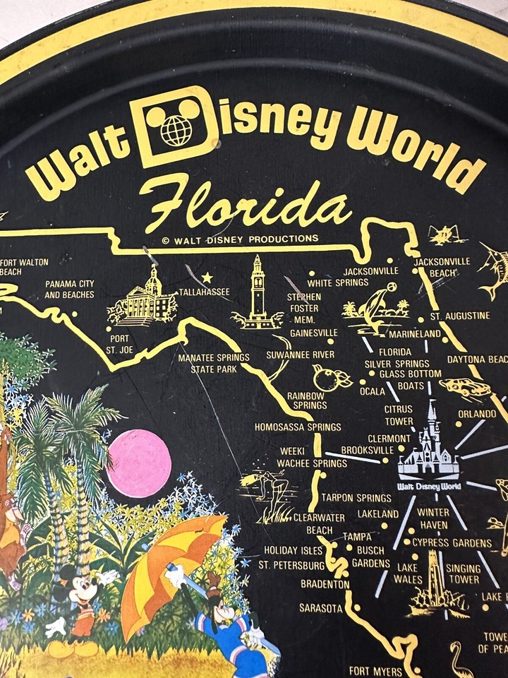 Vtg Walt Disney World Florida Map Tray 10 3/4 Wall Art Mickey Mouse ...