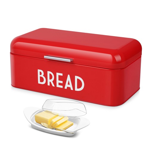 Vintage Metal Bread Box for Kitchen Counter, Bread Bin Storage ...