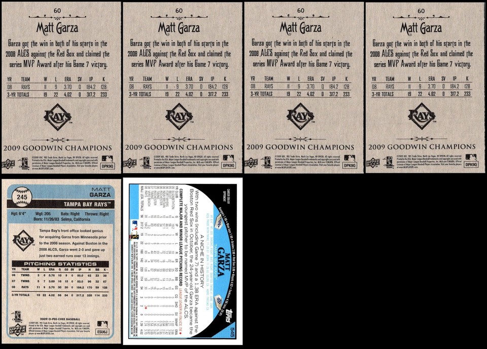 2009 Matt Garza (6) Card Lot - PREMIUM QUALITY – EXPERIENCE THE ...