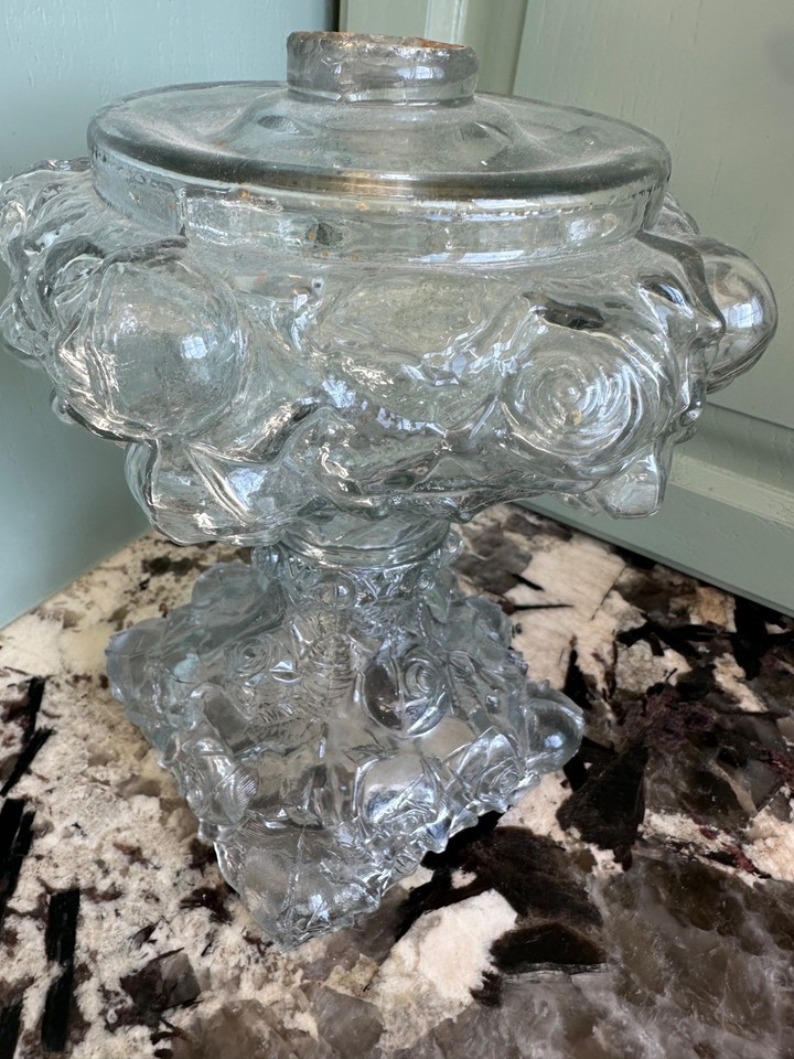 Heavy thick Goofus glass roses lamp base | eBay