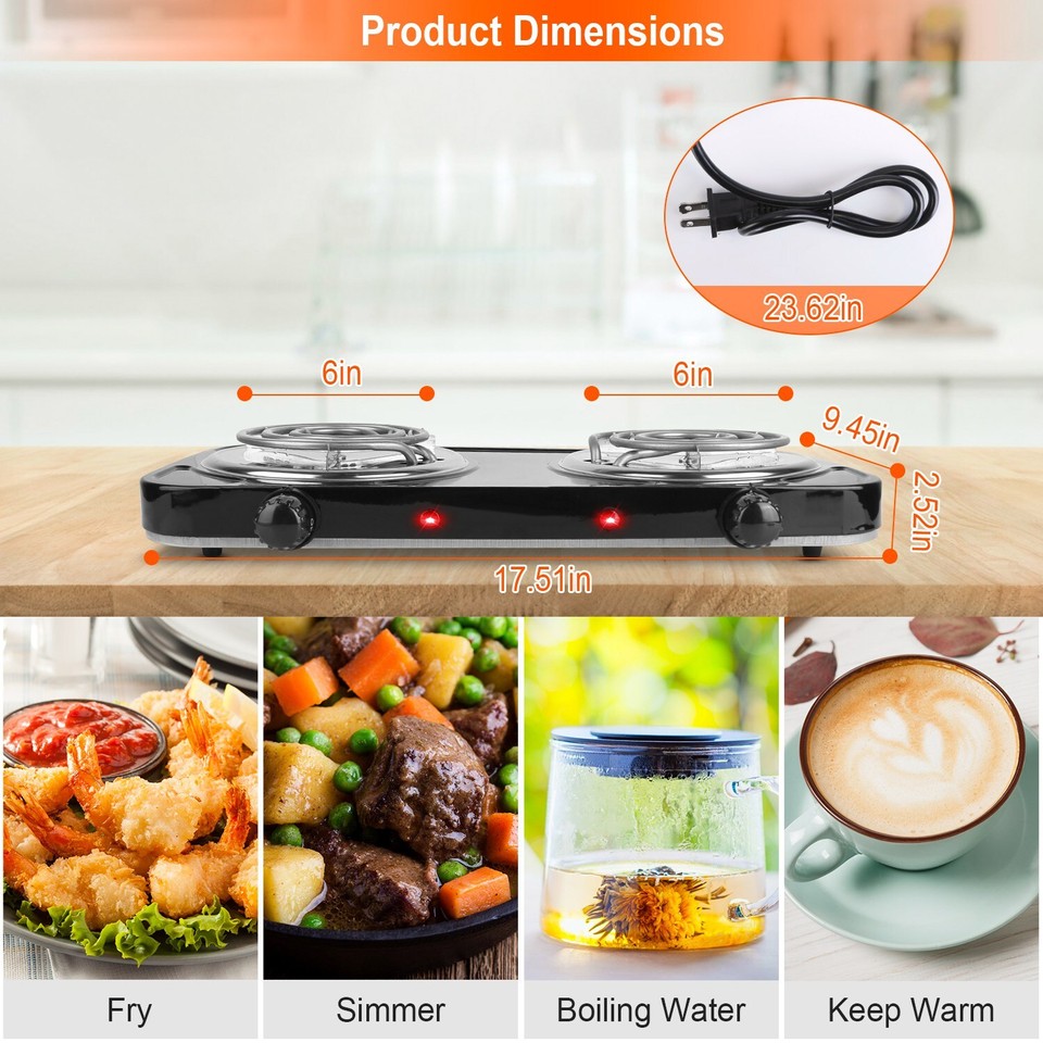 Electric Double Burner Hot Plates for Cooking 5 Heating Levels Heating ...