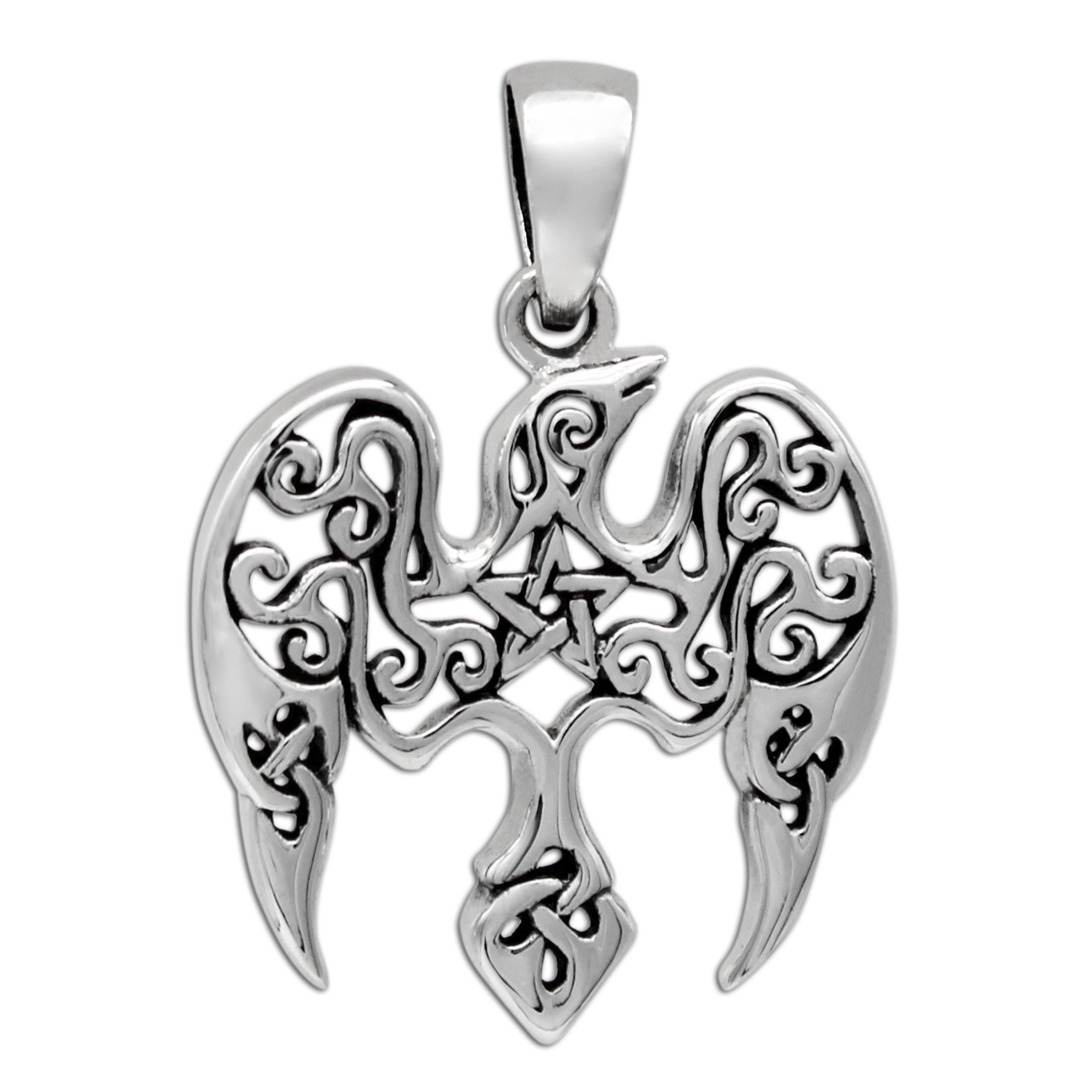 Sterling Silver Small Raven Pentacle Pentagram Pendant Crow Dryad ...