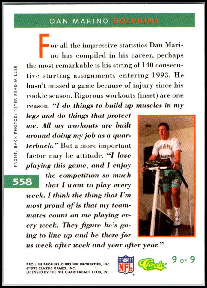 1993 Pro Line Profiles #558 Dan Marino - HOF FREE SHIPPING! | eBay