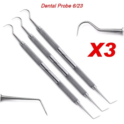 3-Pcs Probe 6/23 Dental Examination Dentist Pick Tools Double Ended ...