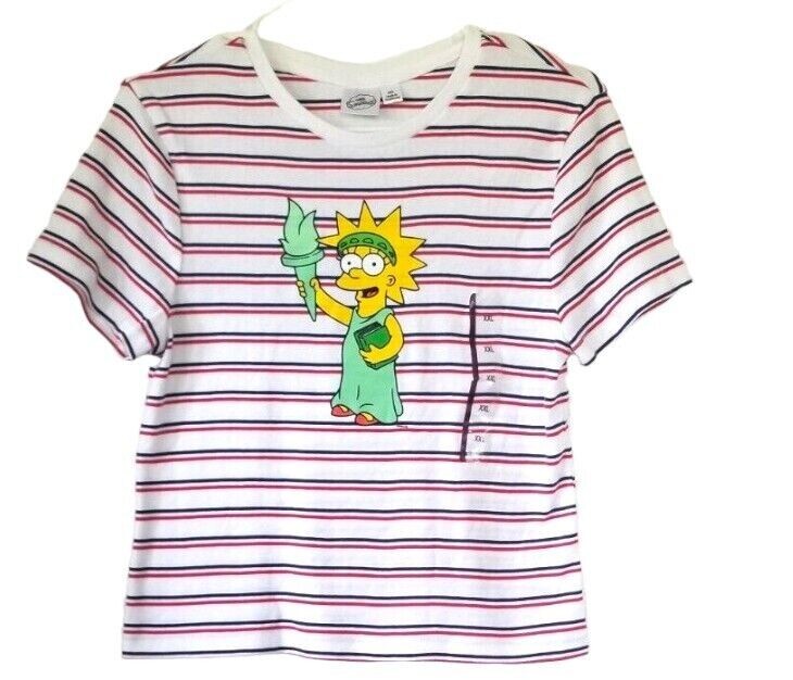 NEW! The Simpson Girls Lisa Statue Of Liberty Short Sleeve Striped ...