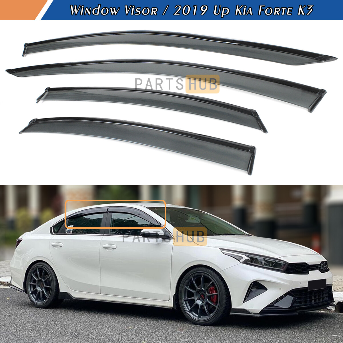 For 2019-2024 Kia Forte K3 KDM Black Trim Smoked Window Visor Rain ...