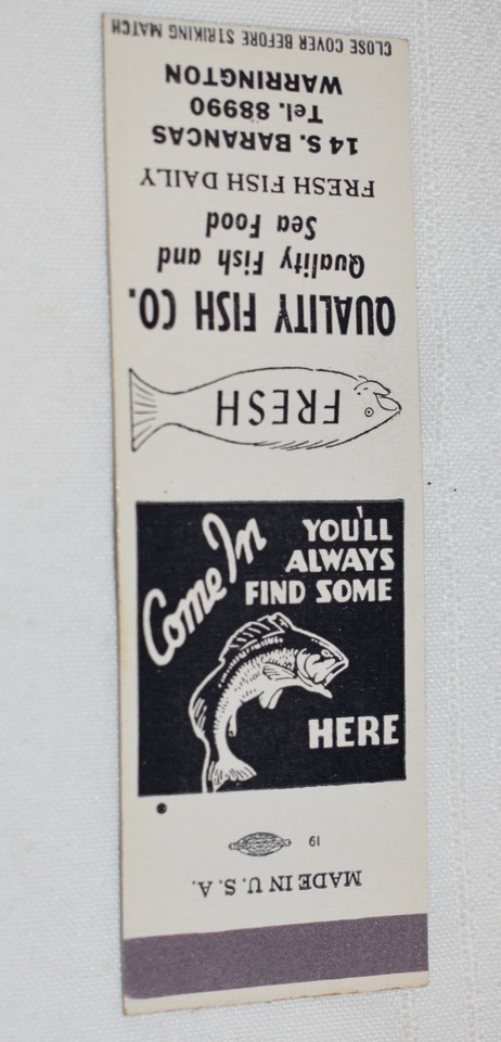 Quality Fish Co. Warrington 20 Front Strike Matchbook Cover | eBay