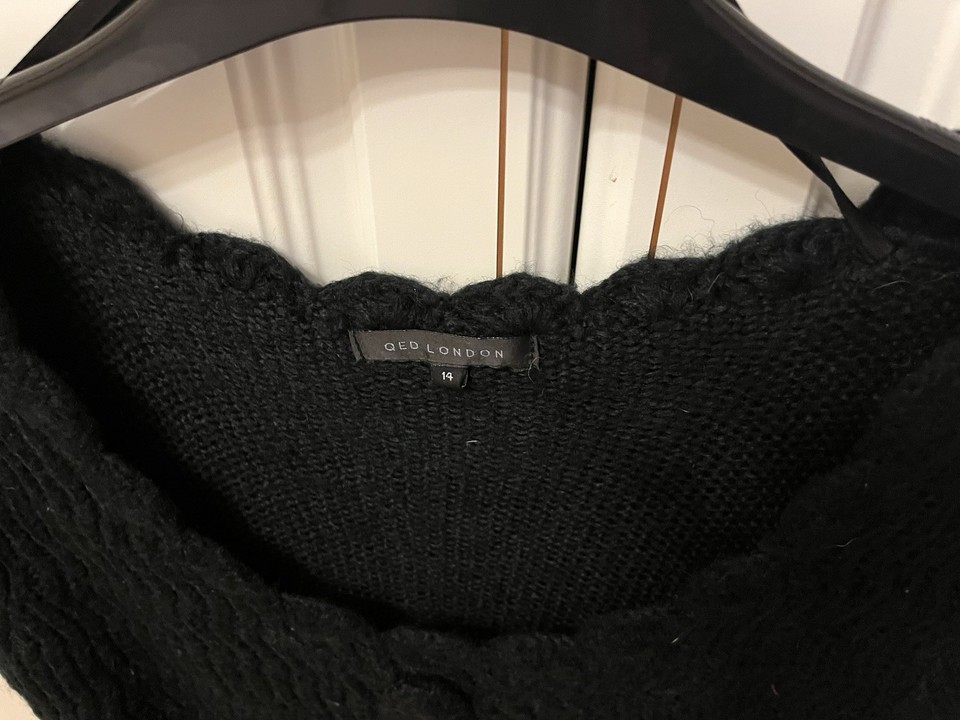 Ladies Black S/S Knitted Dress by QED Size 14, Fake Button Front & Tie ...