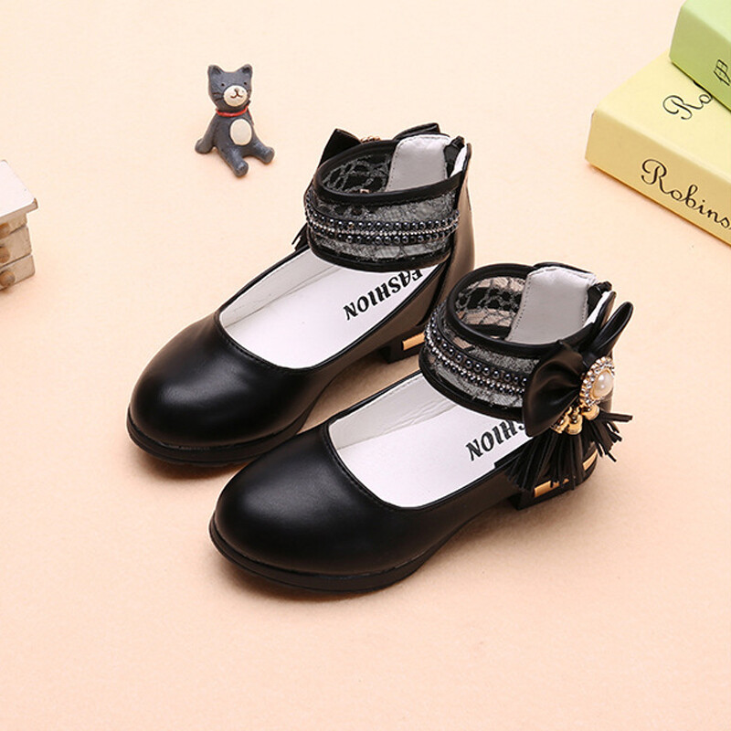 Girls Kids Youth Party Wedding Bow School Dress Shoes Strappy Formal ...