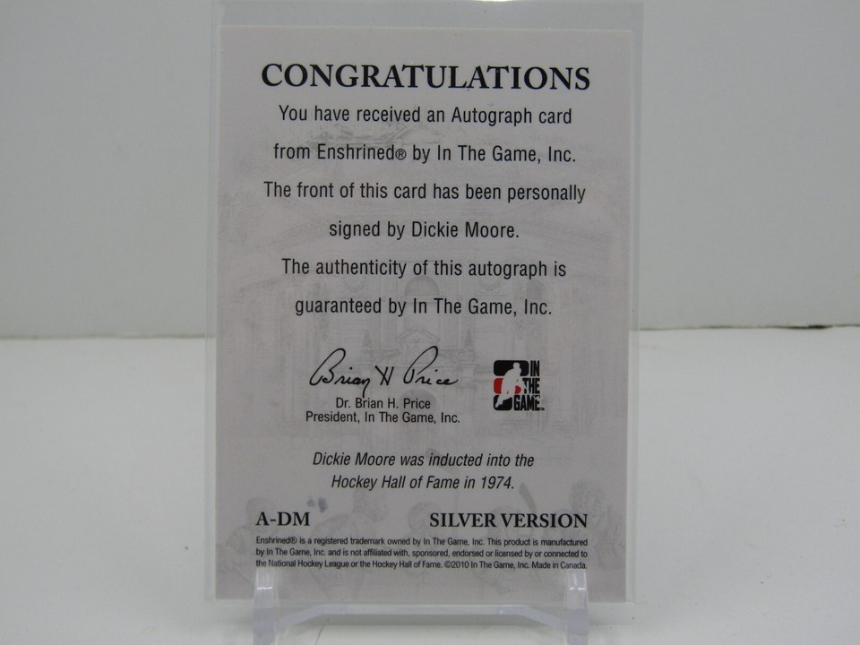 DICKIE MOORE 2010 IN THE GAME SILVER VERSION AUTOGRAPH AUTO!! | eBay