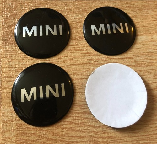 4x Stickers Caps 50mm For Mini Cooper Wheel Cap Centre Logo Black ...