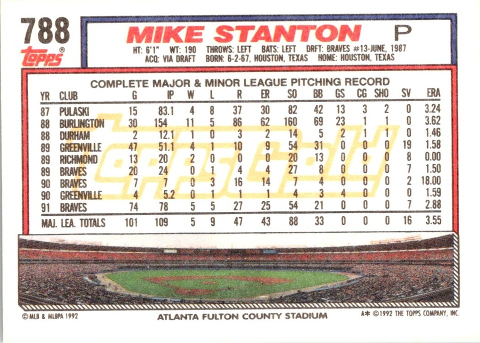 1992 Topps Mike Stanton #788 Atlanta Braves Baseball Card | eBay