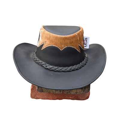 Premium Black Cowhide Cowboy Hat – Unisex Western Style with Braided ...
