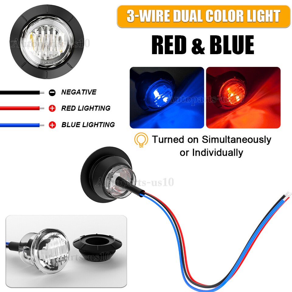 3/4" 12V Marker Lights LED Truck Trailer Round Side Bullet Light Dual ...