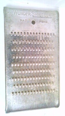Vintage~The Wonder Shredder~Metal~Kitchen Grater~Pat. Pend.~Curved ...