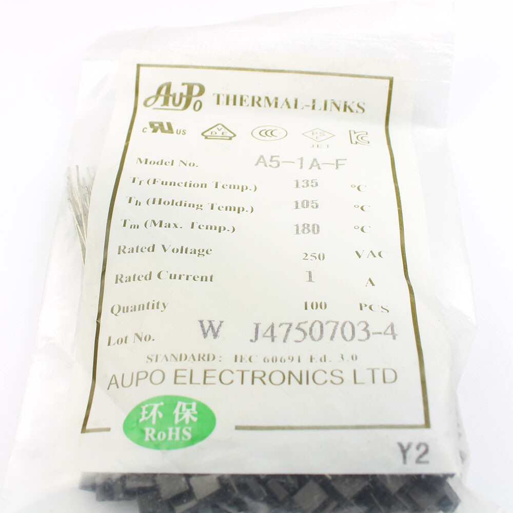 5Pcs Aupo Thermal Fuse Cutoff TF 135℃ 250V 1A A5-1A-F Square ...