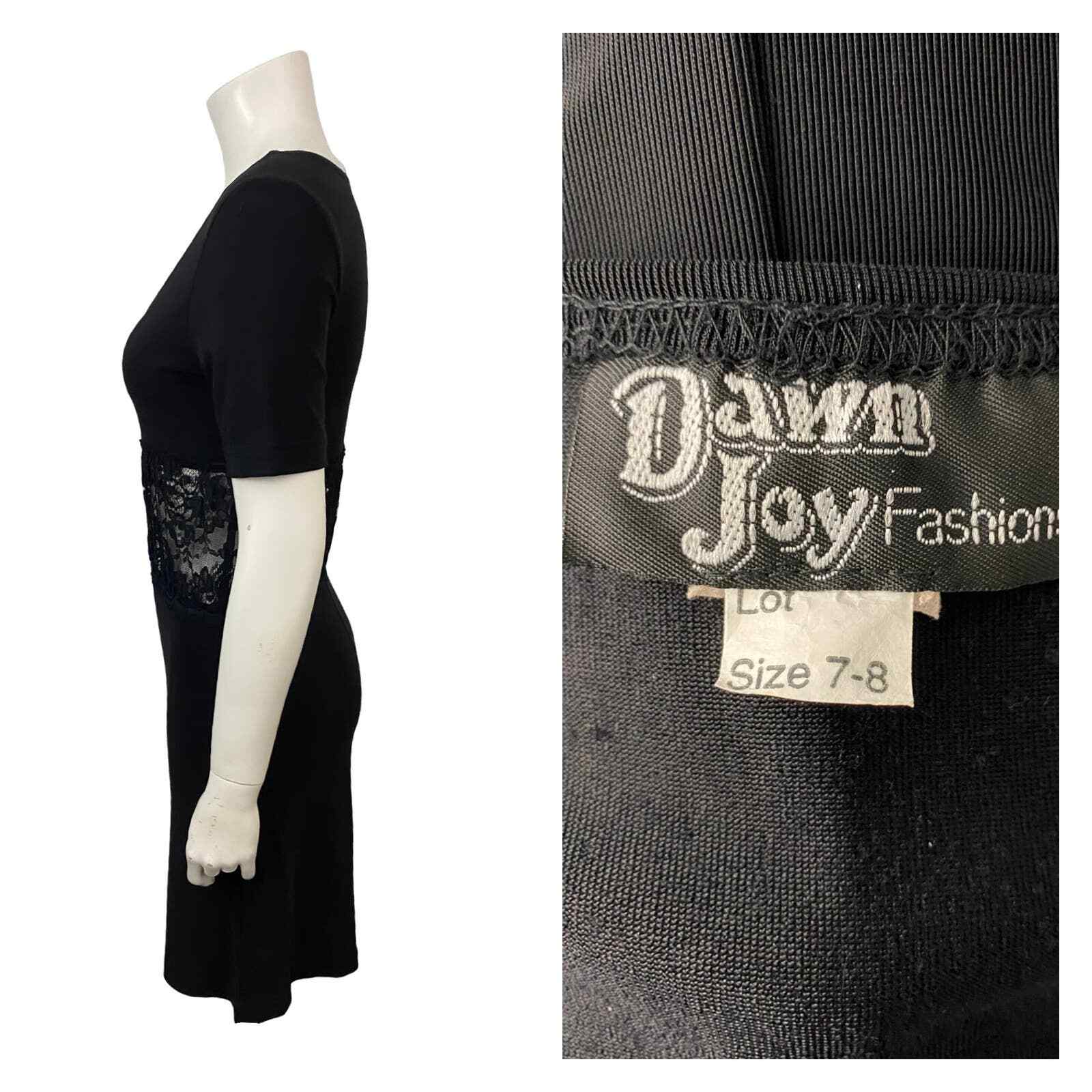 1990s Black Gothic Lace Midriff Mini Dress Scoop Neck… - Gem