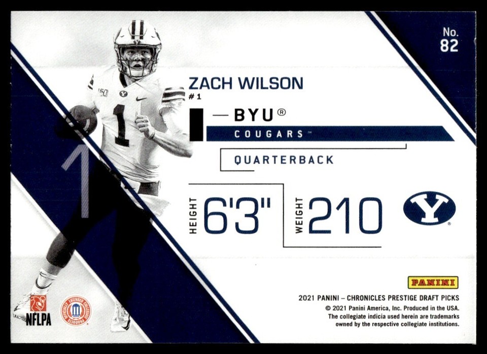 2021 Panini Chronicles Draft Picks Prestige Base Zach Wilson BYU ...