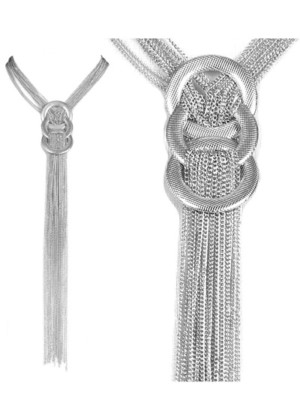 Multi Chain Round Ring Silver Tone Drop Dangle Women Fashion Necklace ...