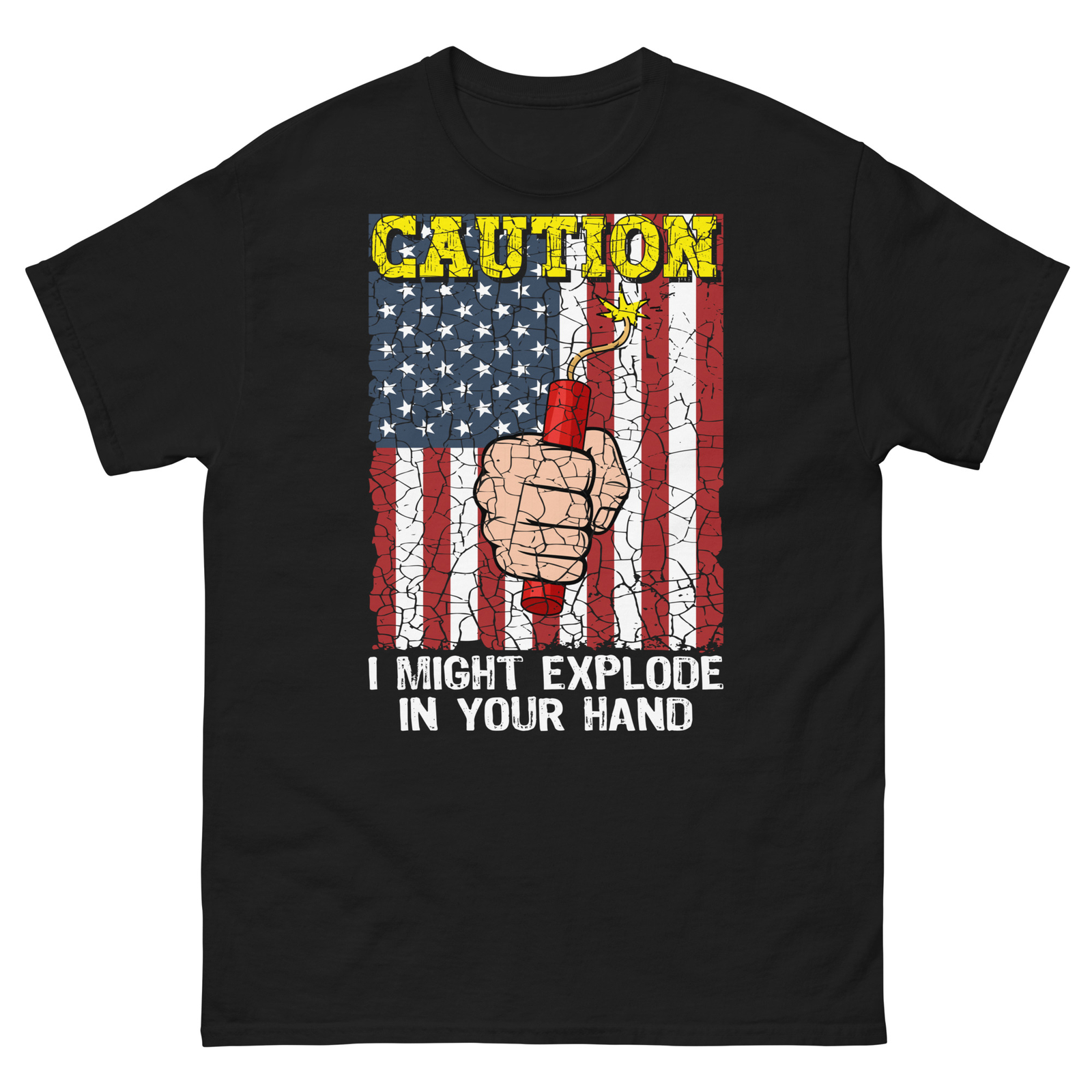 Men's Caution I Might Explode in Your Hand T-Shirt, 4th of July Classic ...