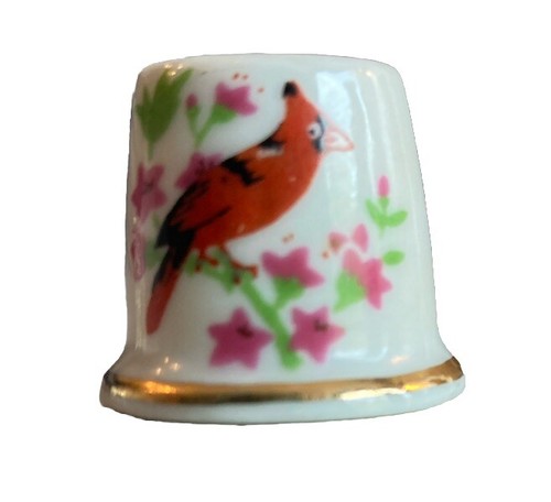 Vintage Porcelain Thimble Redbird Cardinal on Branch / Souvenir ...